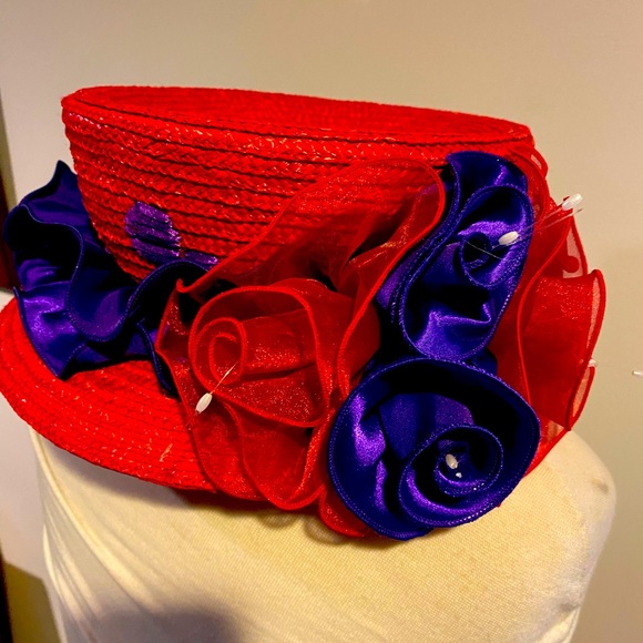 Accessories | Red Hat Society Straw Red Hat Wflower Purple Swirl Trim ...